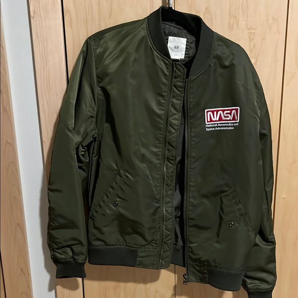 H&M | Jackets & Coats | Green Nasa Bomber Jacket | Poshmark